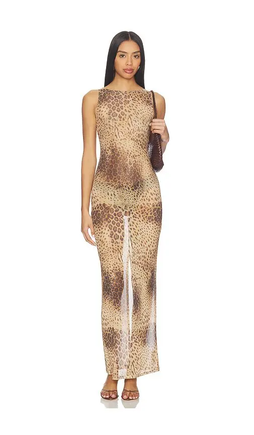 Superdown Sleeveless Maxi Dress With Sheer And Back Vent