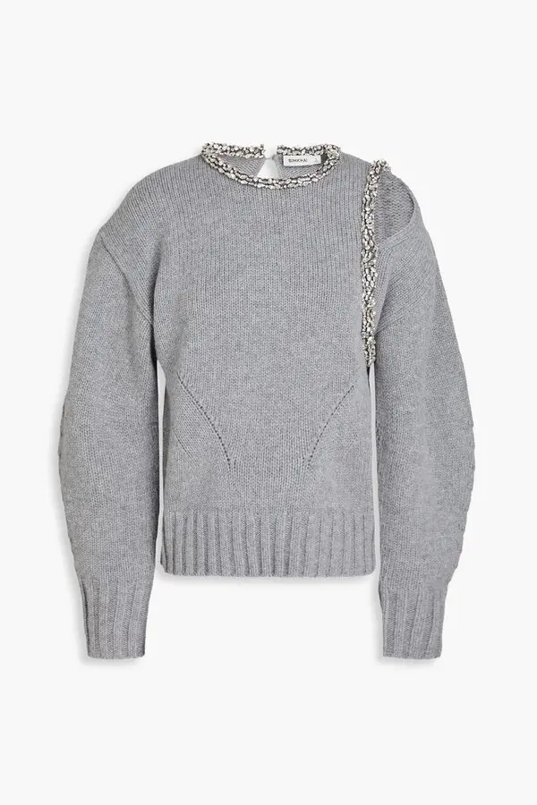 Simkhai Monroe Cutout Crystal-embellished Wool-blend Sweater - Gray