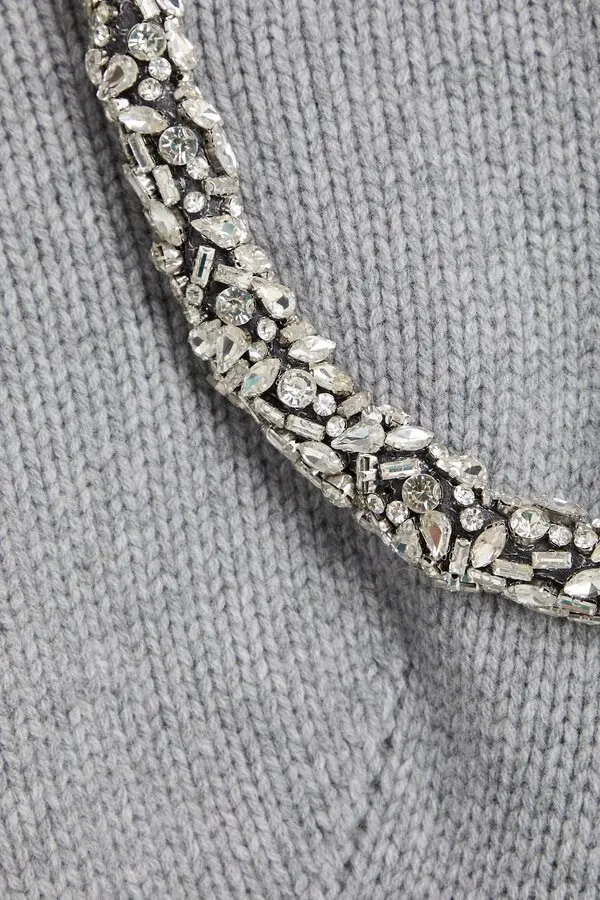 Simkhai Monroe Cutout Crystal-embellished Wool-blend Sweater - Gray
