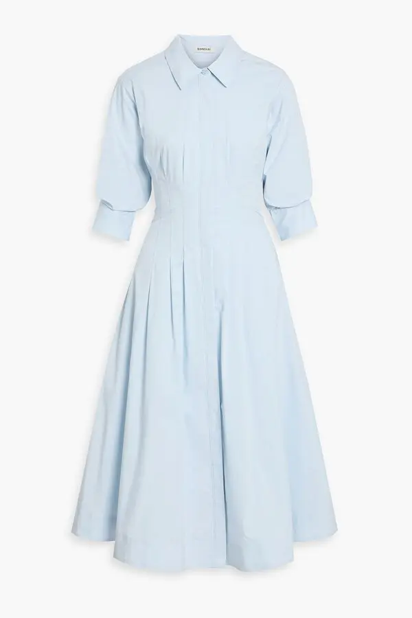 Simkhai Jazz Pintucked Cotton-blend Poplin Midi Shirt Dress - Light Blue