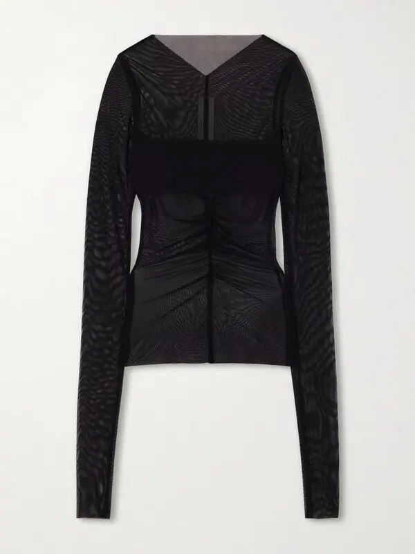 Rick Owens Ruched Stretch-mesh T-shirt - Black