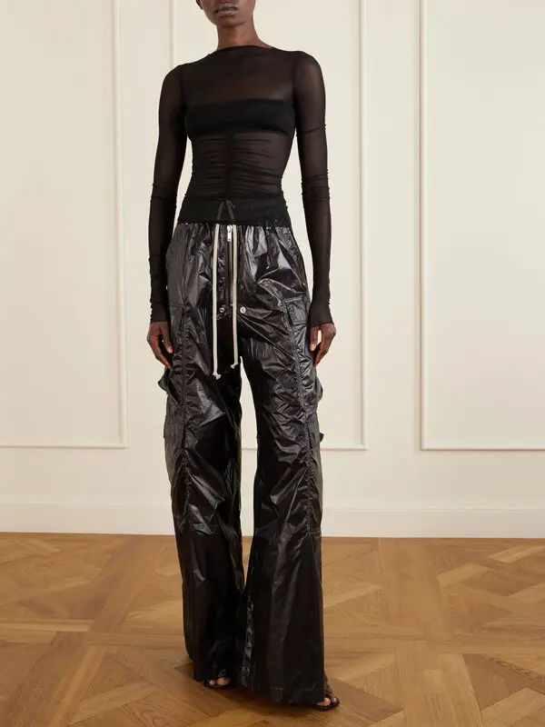 Rick Owens Ruched Stretch-mesh T-shirt - Black