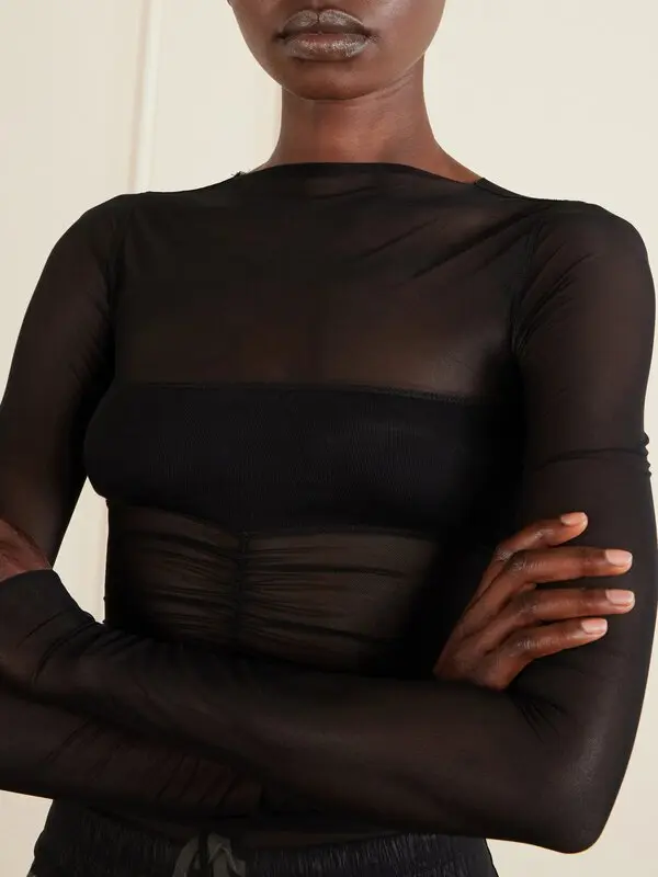 Rick Owens Ruched Stretch-mesh T-shirt - Black