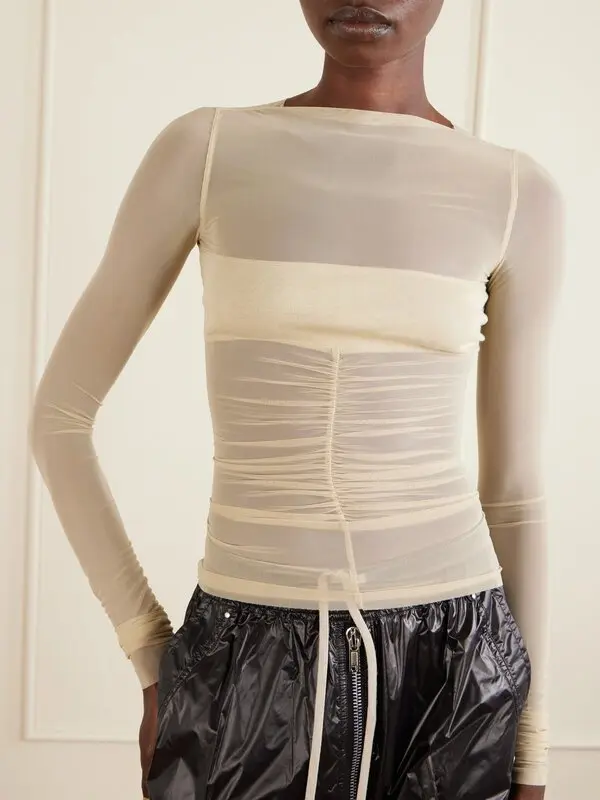 Rick Owens Ruched Stretch-mesh T-shirt