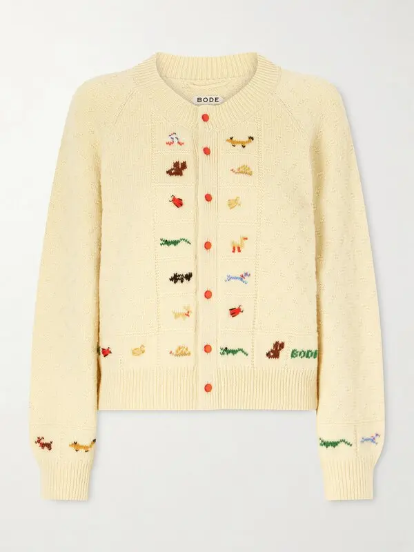 BODE Zoologist Embroidered Cardigan - Yellow