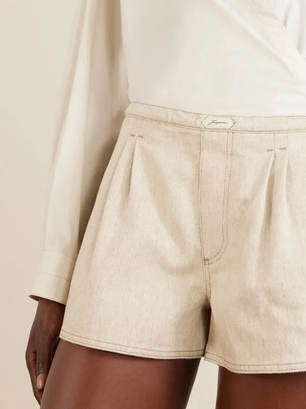 Jacquemus De-nîmes Amelo Pleated Cotton And Hemp-blend Shorts