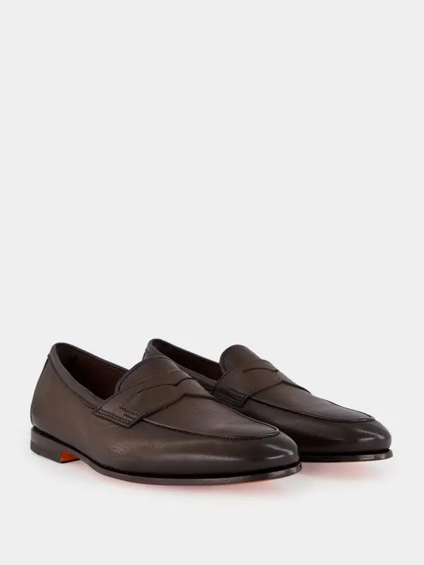 Santoni Calf Leather Carlo Loafers - Brown