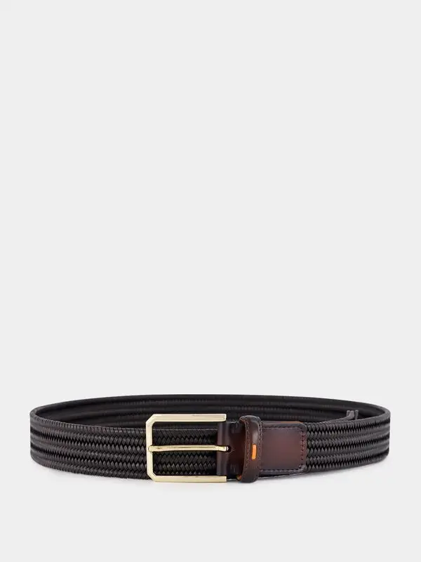 Santoni Woven Leather Belt - Brown