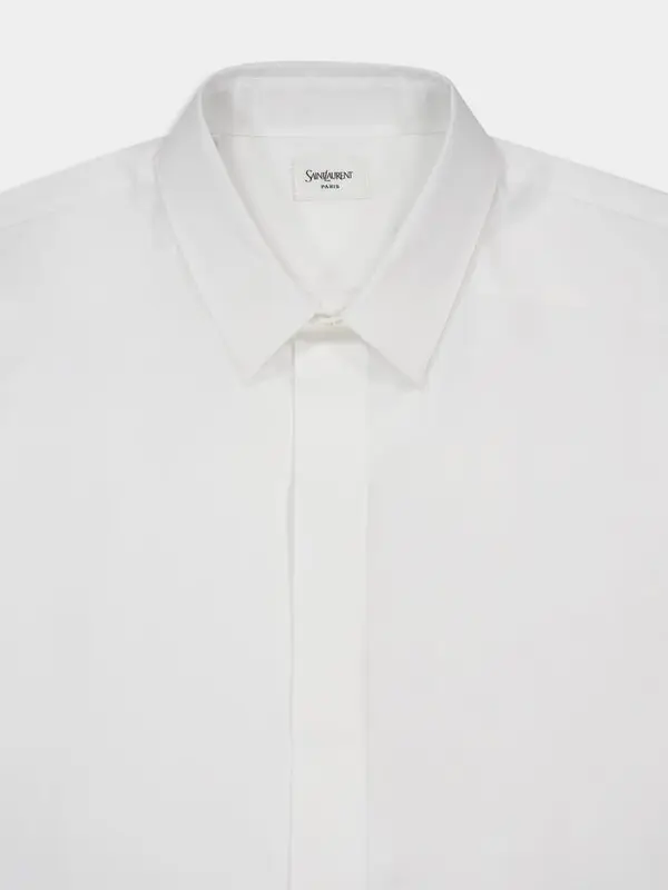 Saint Laurent Cassandre Shirt In Blanc Cotton Poplin - White