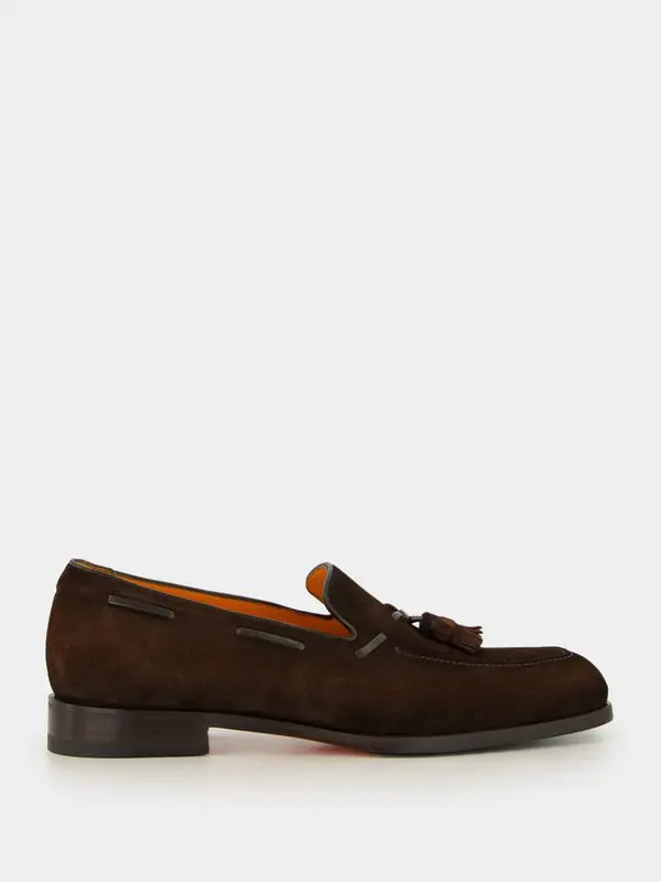 Santoni Suede And Leather Tassel Loafers - Brown