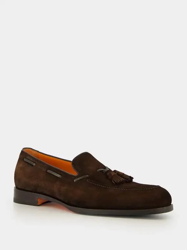Santoni Suede And Leather Tassel Loafers