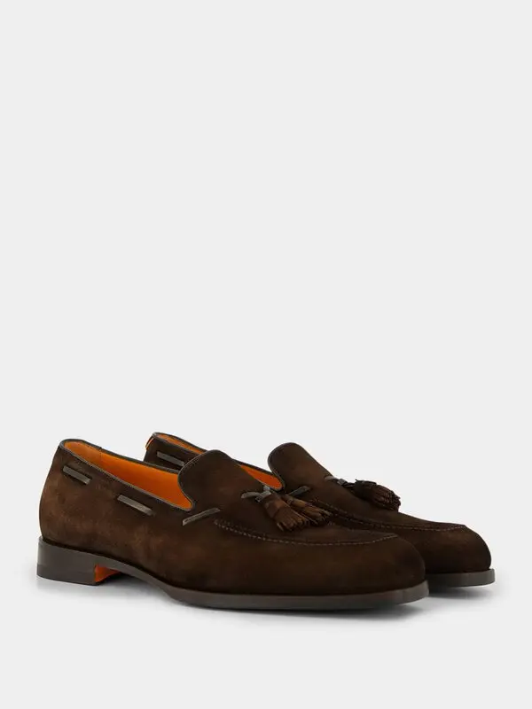 Santoni Suede And Leather Tassel Loafers