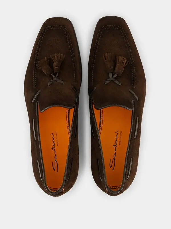 Santoni Suede And Leather Tassel Loafers