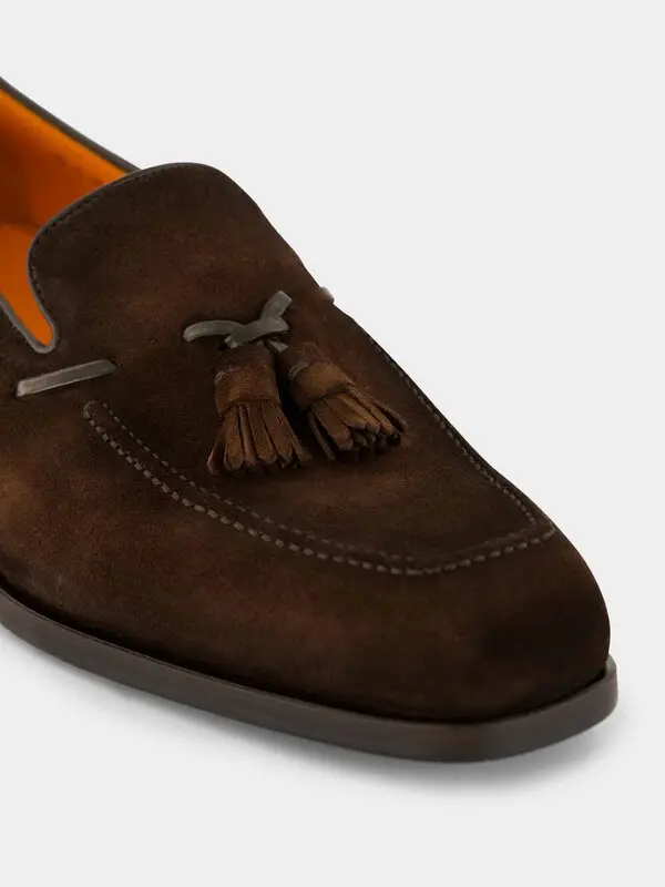 Santoni Suede And Leather Tassel Loafers