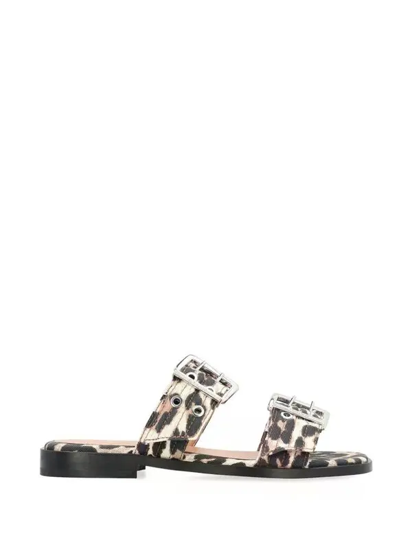 GANNI Animal-print Buckle Sandals - Neutrals