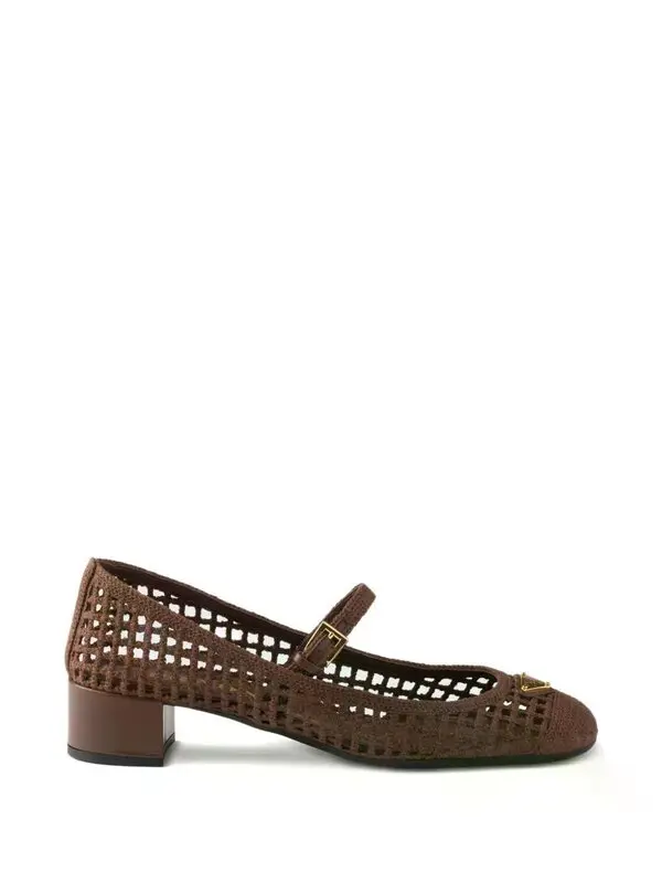 Prada Metal-buckle Crochet-effect Mary Jane Pumps