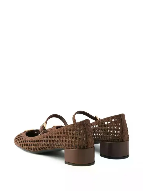 Prada Metal-buckle Crochet-effect Mary Jane Pumps