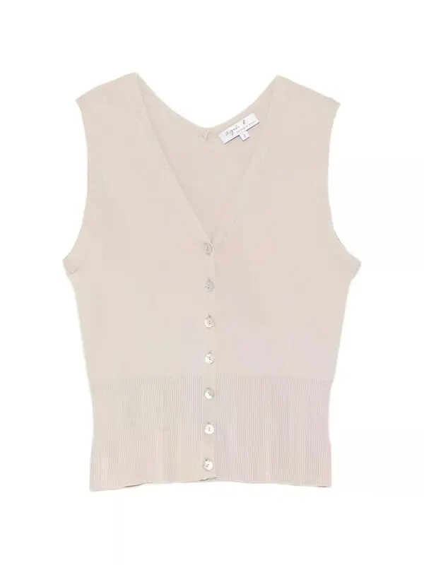 AGNES B. Ribbed Knit Button Top - Neutrals