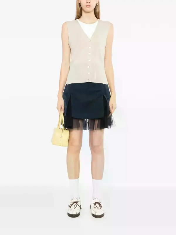 AGNES B. Ribbed Knit Button Top - Neutrals