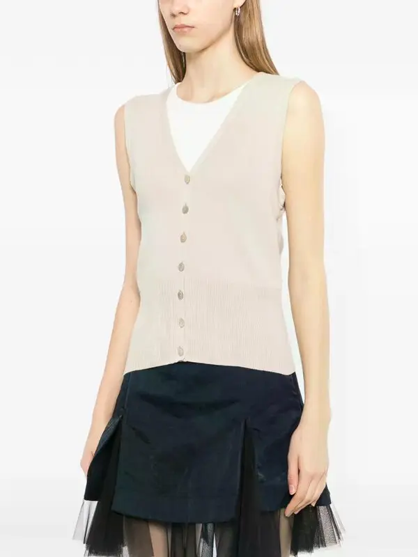 AGNES B. Ribbed Knit Button Top - Neutrals