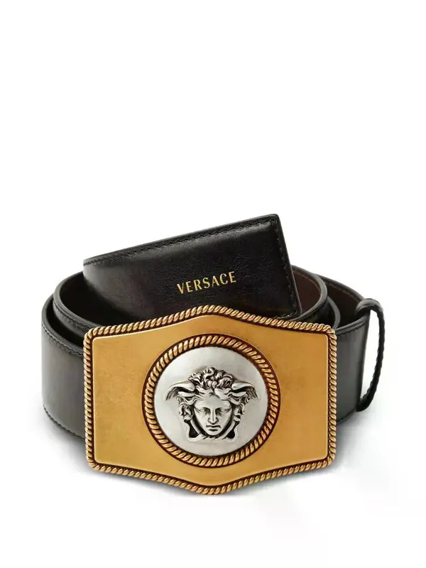 Versace Leather Belt With Medusa Hardware - Black