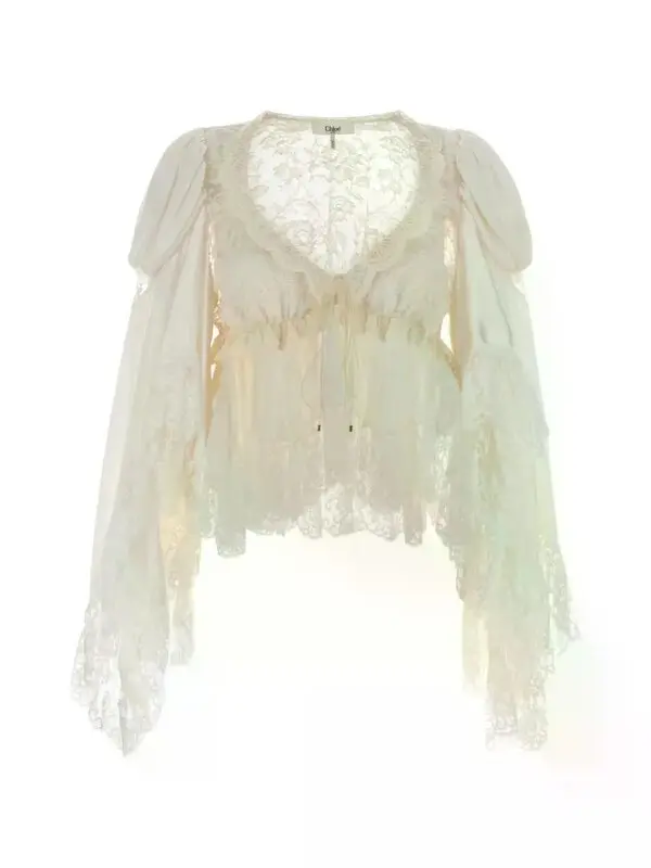Chloé Floral-lace Satin Blouse - White