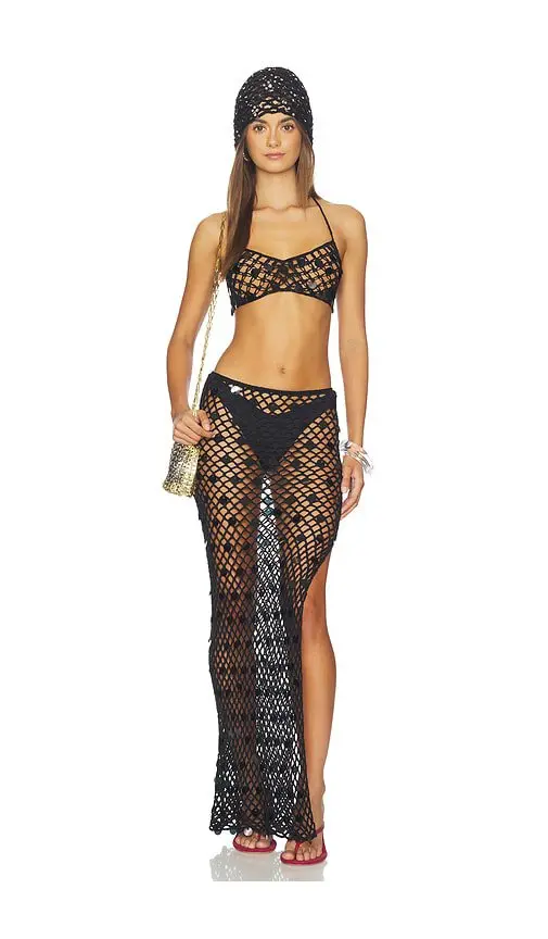 Superdown Marlie Crochet Skirt Set - Black