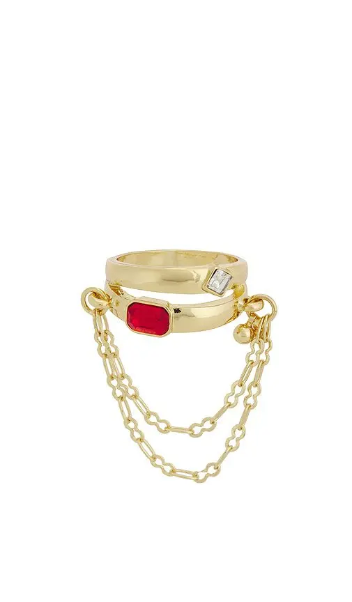 PETIT MOMENTS Ritual Ring With Gemstones And Cascading Chains - Red