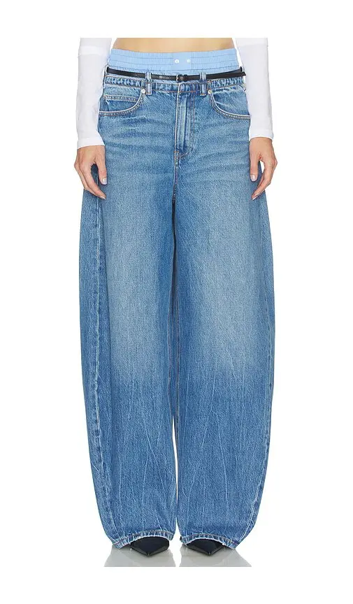 Alexander Wang Blow Up Jeans With Leather Belt And Boxer Detail - Blue