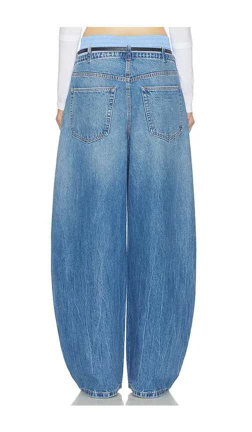 Alexander Wang Blow Up Jeans With Leather Belt And Boxer Detail - Blue