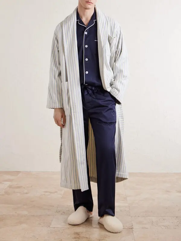 TEKLA Belted Striped Organic Cotton-terry Robe - Neutrals