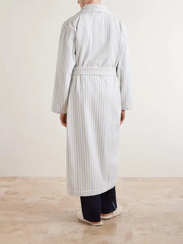 TEKLA Belted Striped Organic Cotton-terry Robe - Neutrals