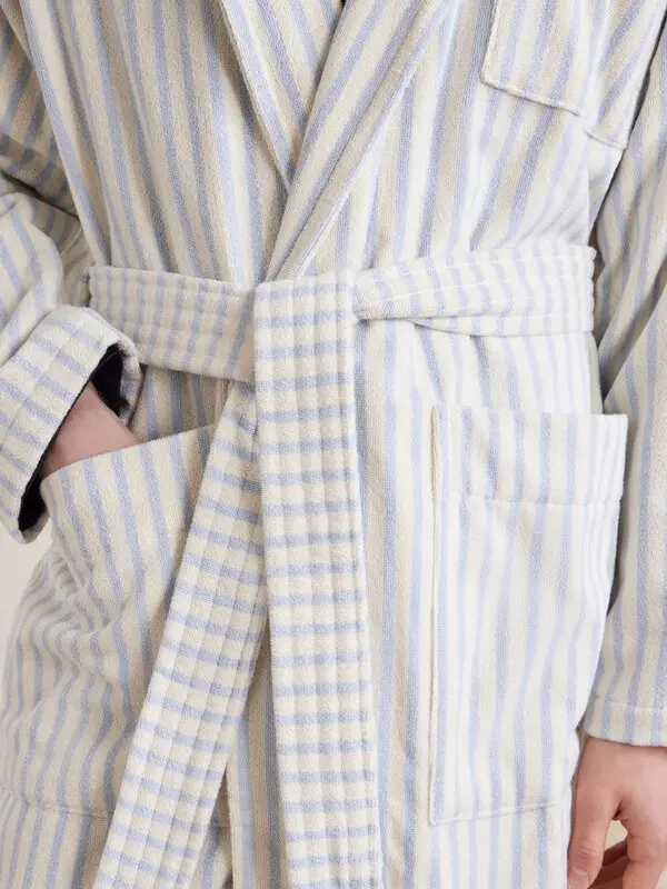 TEKLA Belted Striped Organic Cotton-terry Robe - Neutrals