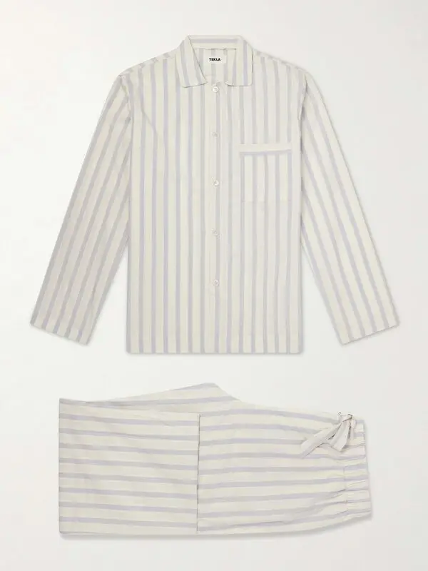 TEKLA Striped Cotton-poplin Pyjama Set - Neutrals