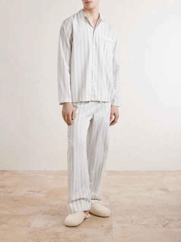 TEKLA Striped Cotton-poplin Pyjama Set - Neutrals