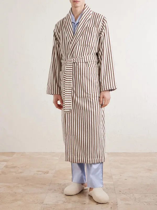 TEKLA Belted Striped Organic Cotton-terry Robe - Neutrals