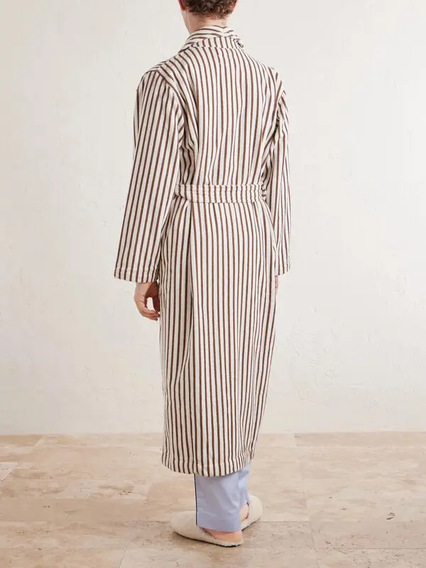 TEKLA Belted Striped Organic Cotton-terry Robe - Neutrals