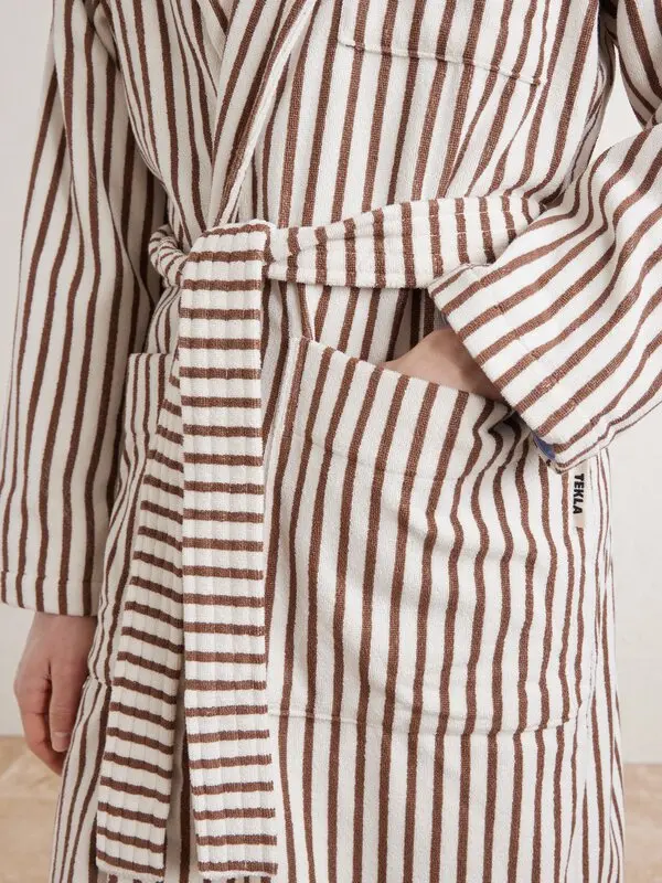 TEKLA Belted Striped Organic Cotton-terry Robe - Neutrals