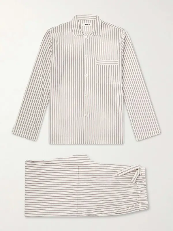 TEKLA Striped Cotton-poplin Pyjama Set - Neutrals