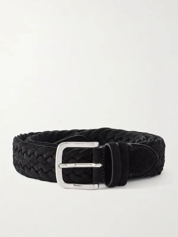 Mr P. 3.5cm Woven Suede Belt - Black
