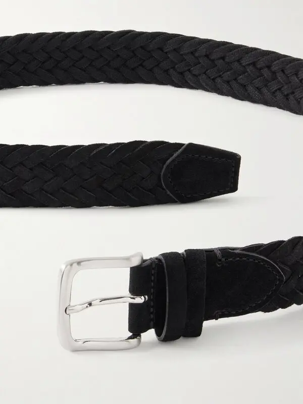 Mr P. 3.5cm Woven Suede Belt - Black