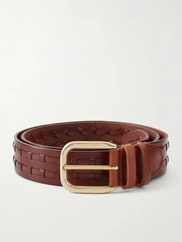 Mr P. 3.5cm Woven Leather Belt - Brown