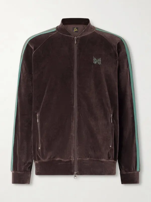 Needles Logo-embroidered Striped Cotton-blend Velour Track Jacket - Brown