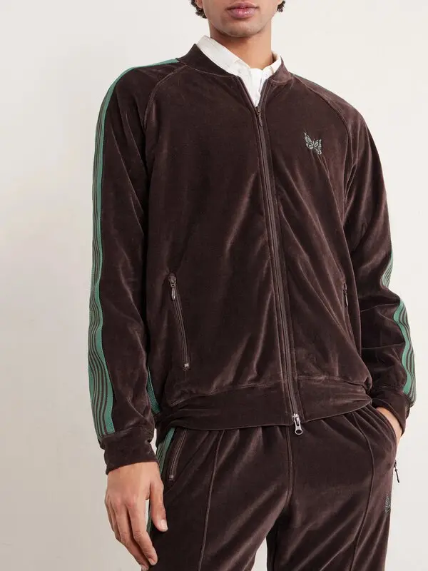 Needles Logo-embroidered Striped Cotton-blend Velour Track Jacket