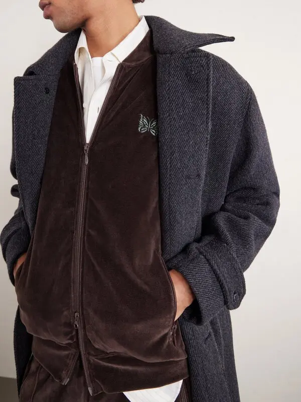 Needles Logo-embroidered Striped Cotton-blend Velour Track Jacket
