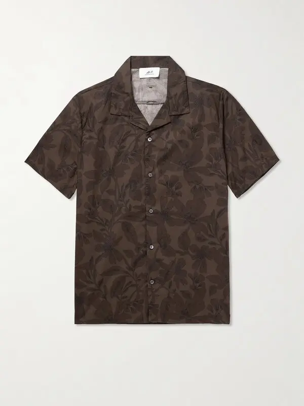 Mr P. Camp-collar Floral-print Cotton Shirt - Brown