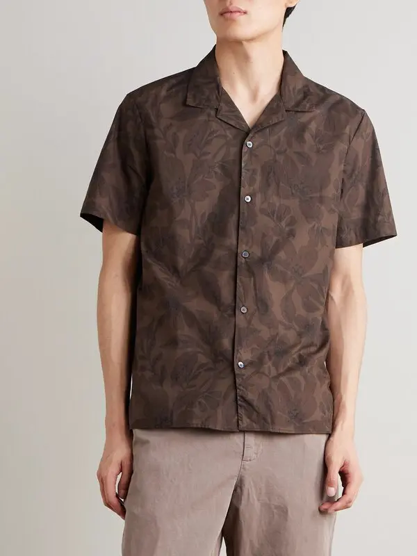 Mr P. Camp-collar Floral-print Cotton Shirt