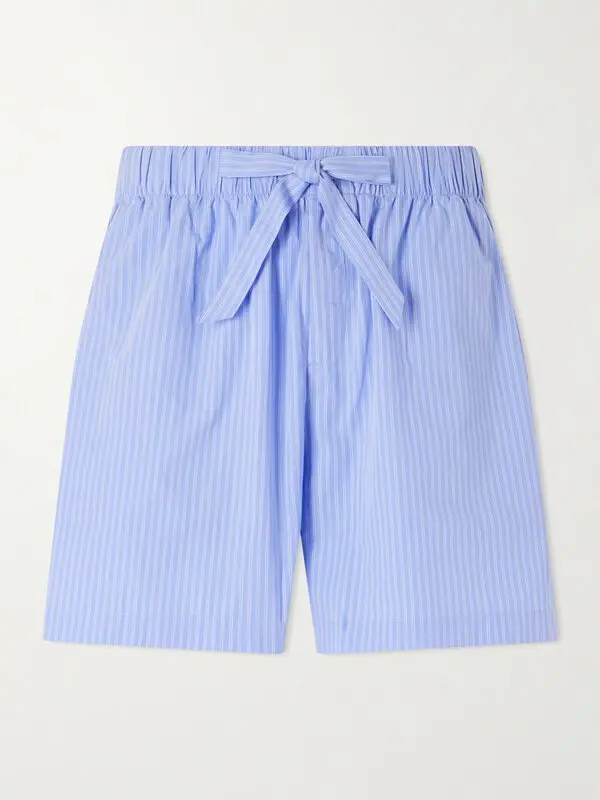 TEKLA Straight-leg Striped Organic Cotton-poplin Shorts - Blue