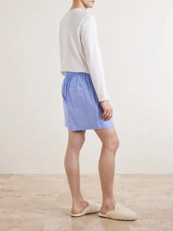 TEKLA Straight-leg Striped Organic Cotton-poplin Shorts - Blue