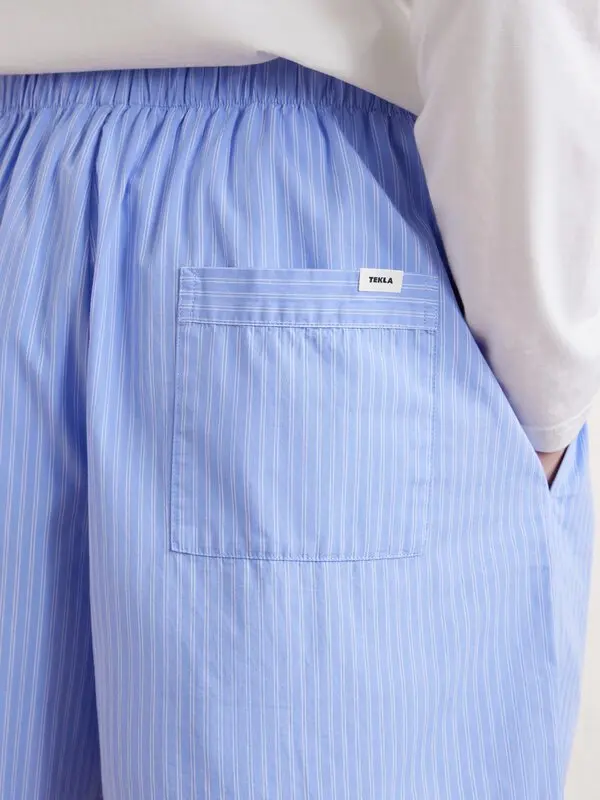 TEKLA Straight-leg Striped Organic Cotton-poplin Shorts - Blue